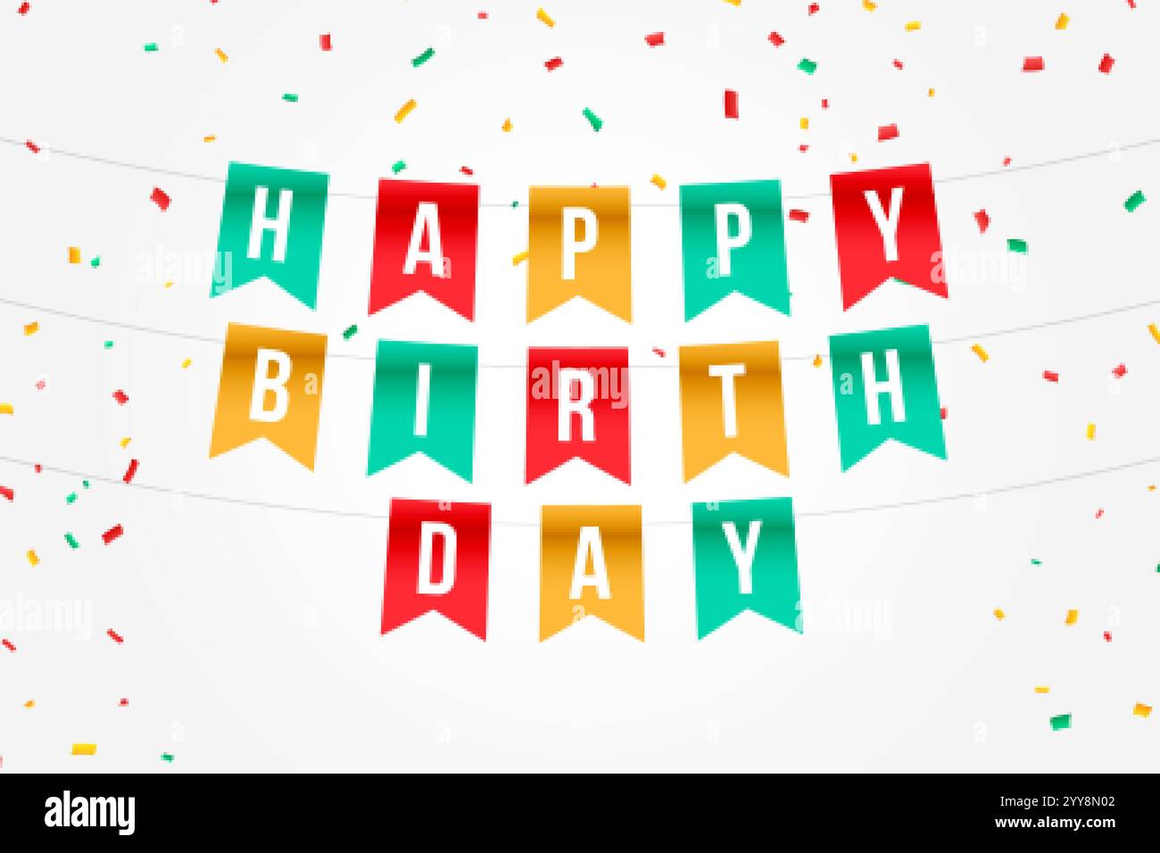 happy birthday flag banner with falling confetti Stock Vector Image ...