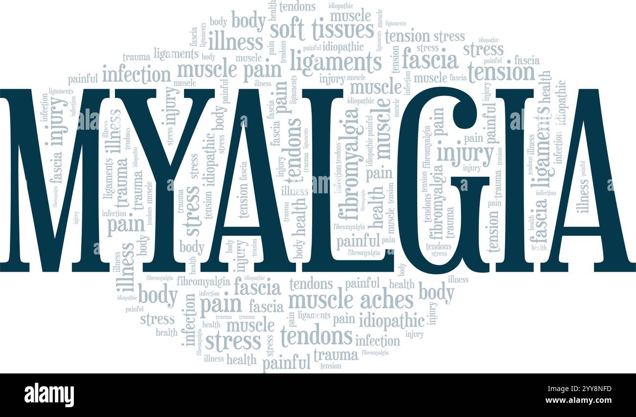 Myalgia word cloud conceptual design isolated on white background Stock ...