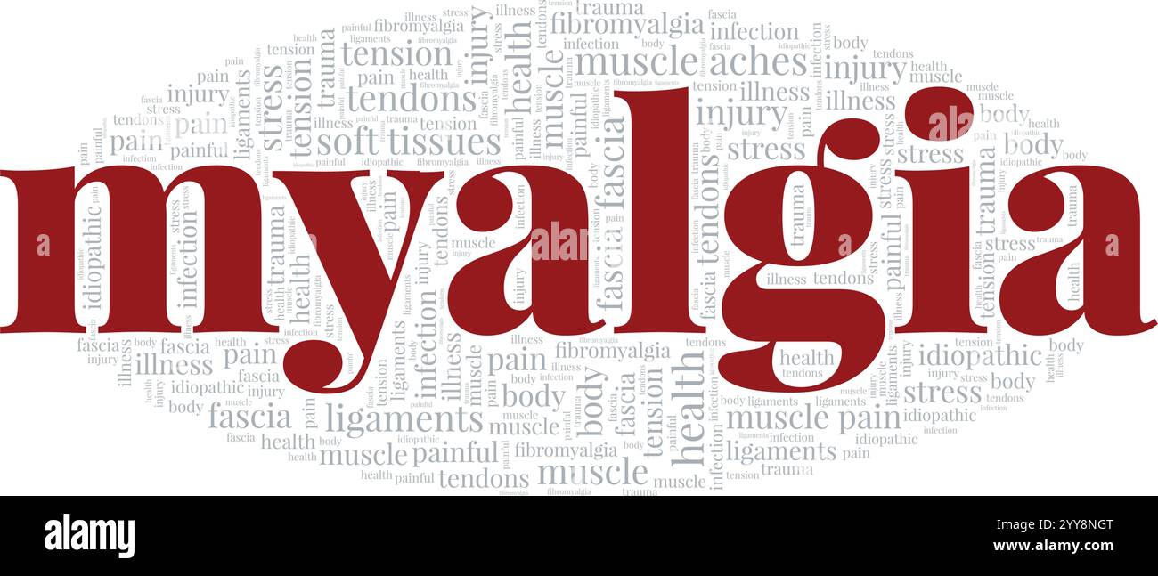 Myalgia word cloud conceptual design isolated on white background Stock ...