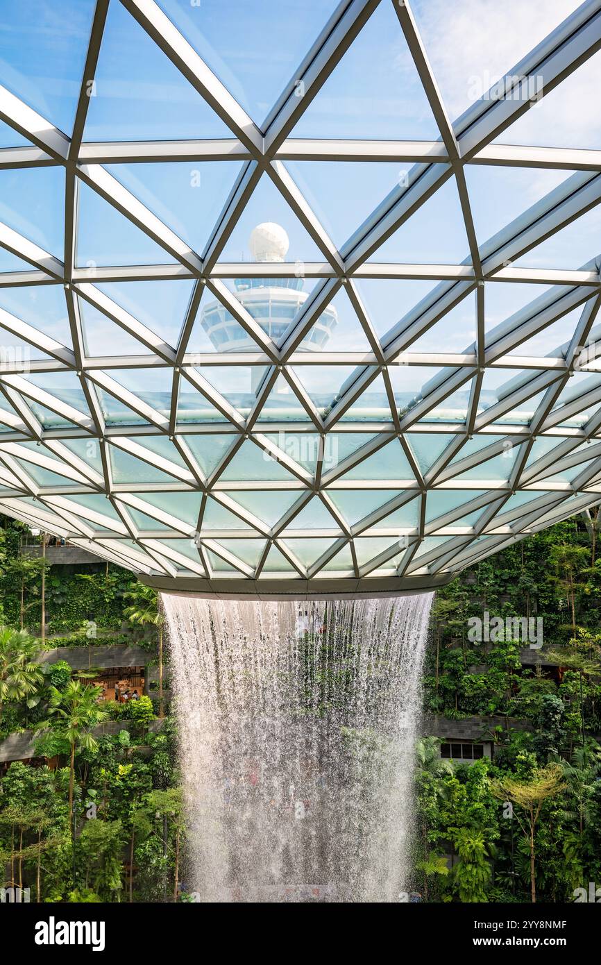 Singapore - July 4 2024: Vortex at Changi airport, iconic water feature ...