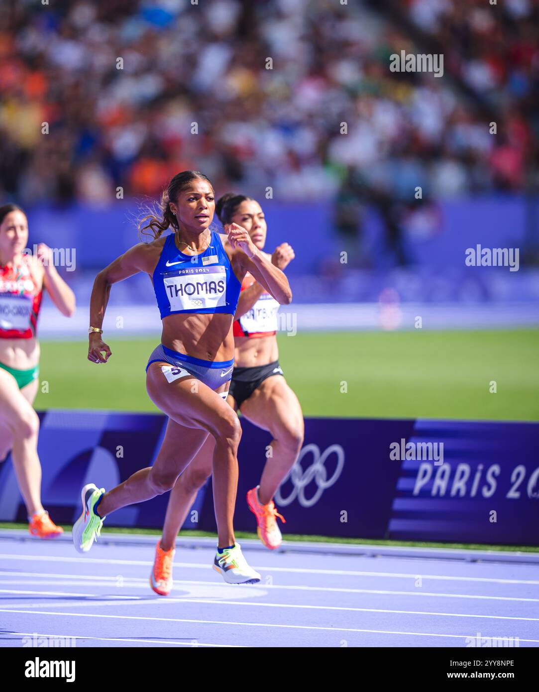 Gabrielle Thomas participating in the 200 meters at the Paris 2024 ...