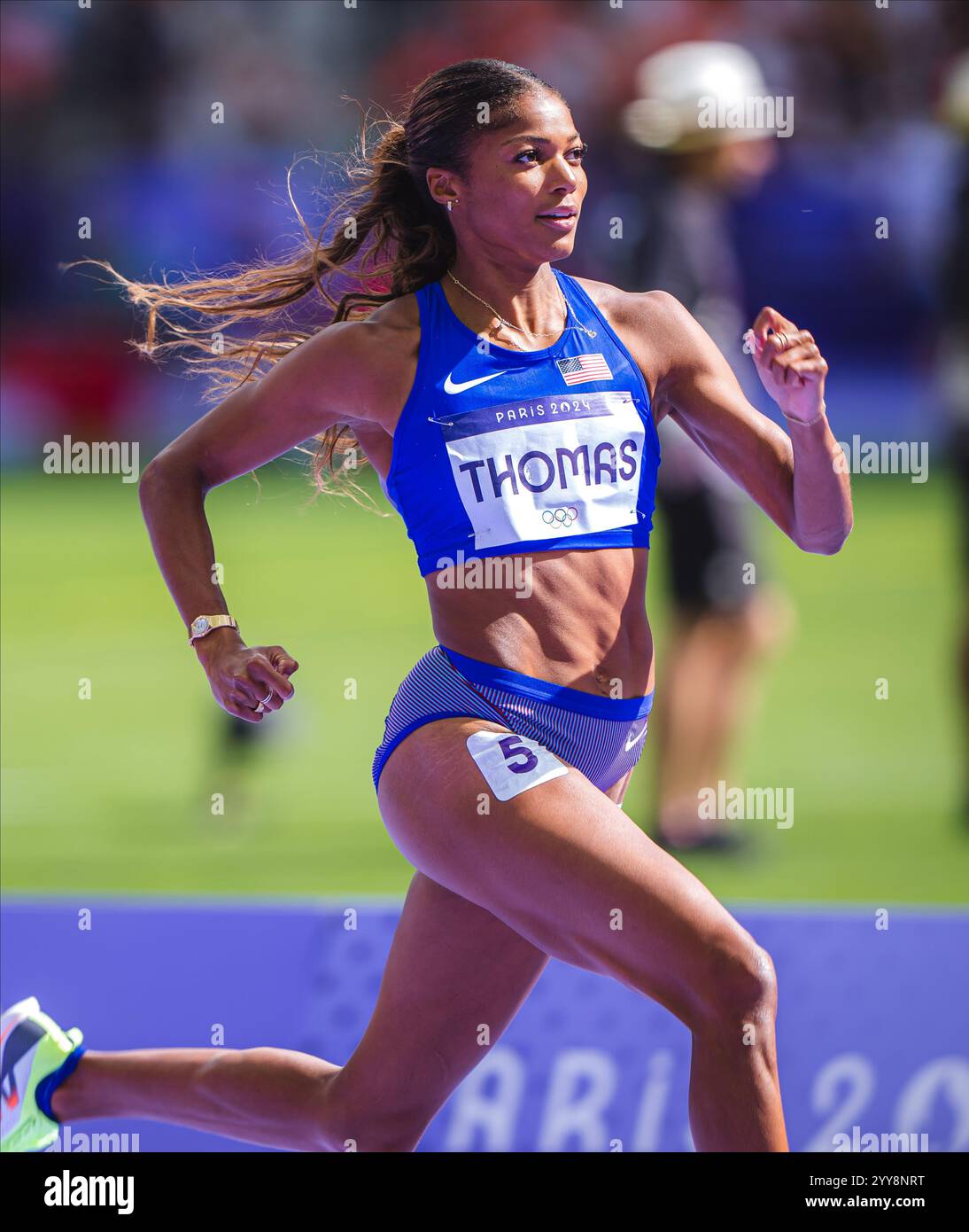 Gabrielle Thomas participating in the 200 meters at the Paris 2024 ...