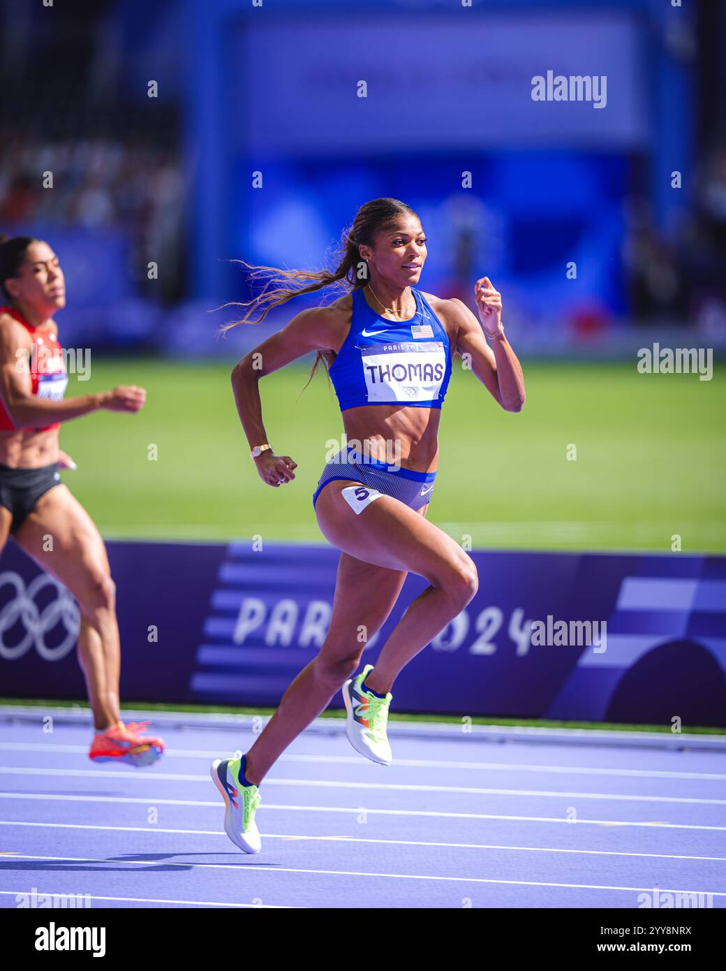 Gabrielle Thomas participating in the 200 meters at the Paris 2024 ...