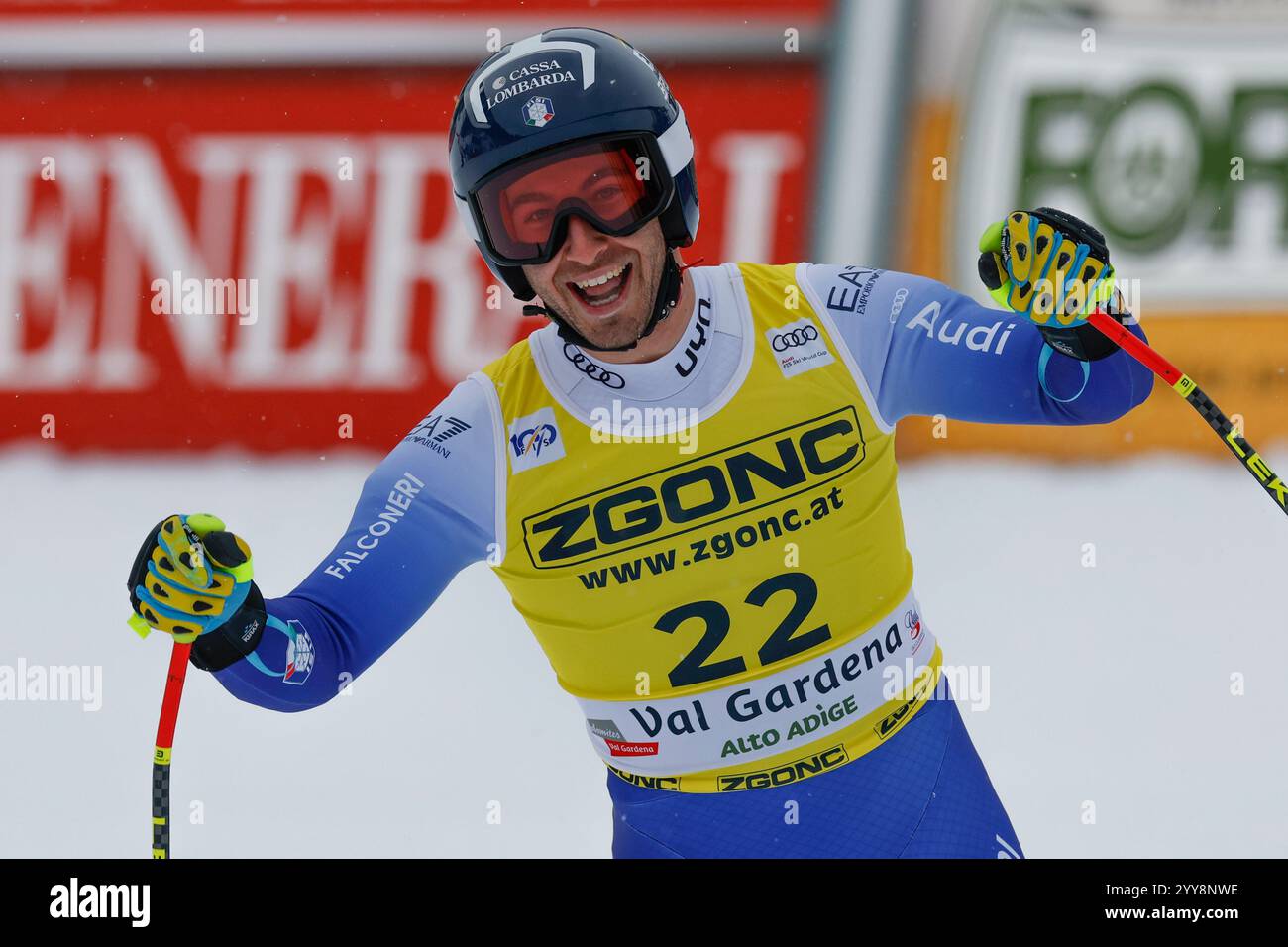 Italy's Pietro Zazzi gets to the finish area after completing an alpine ...
