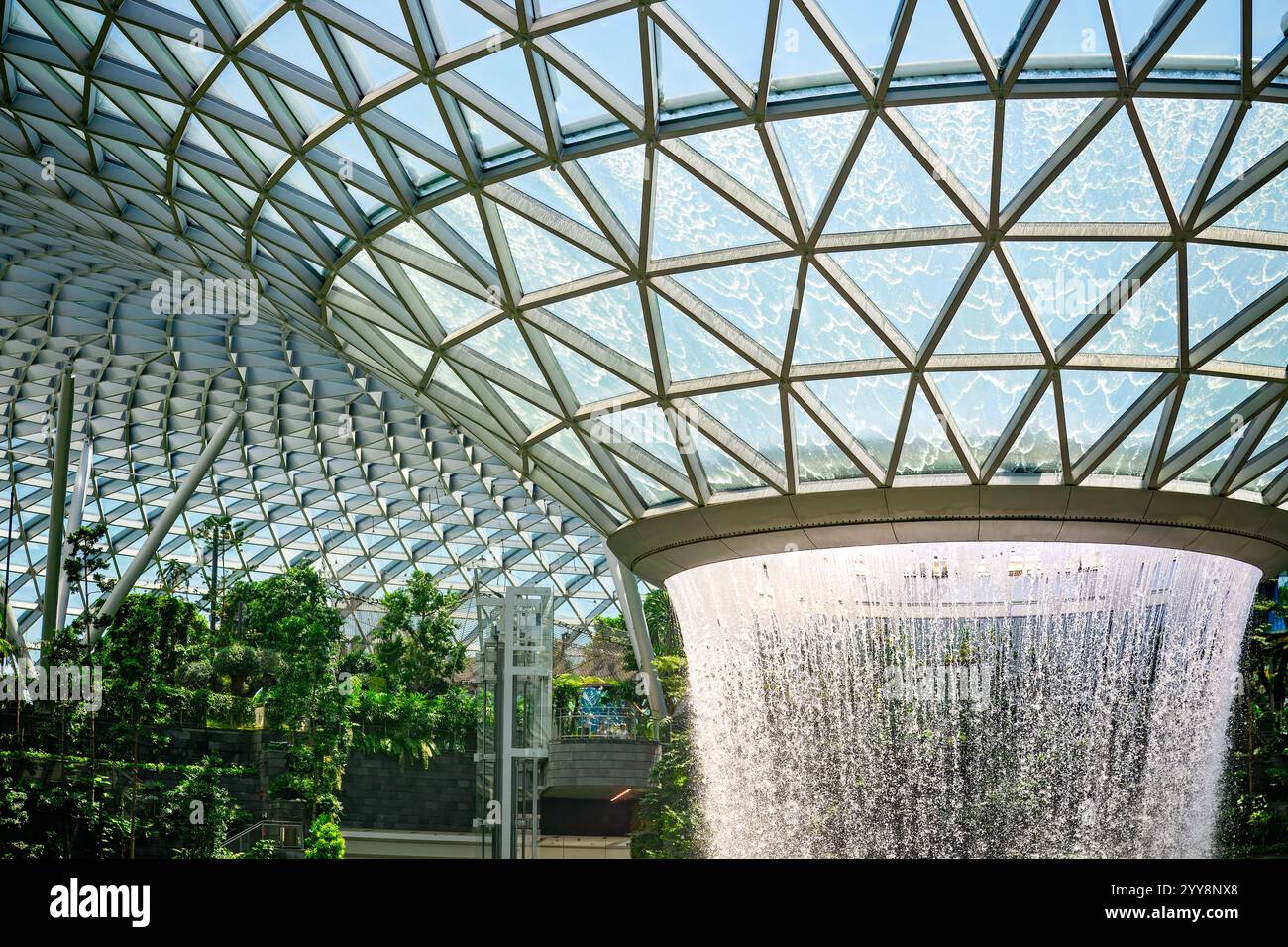 Singapore - July 4 2024: Vortex at Changi airport, iconic water feature ...