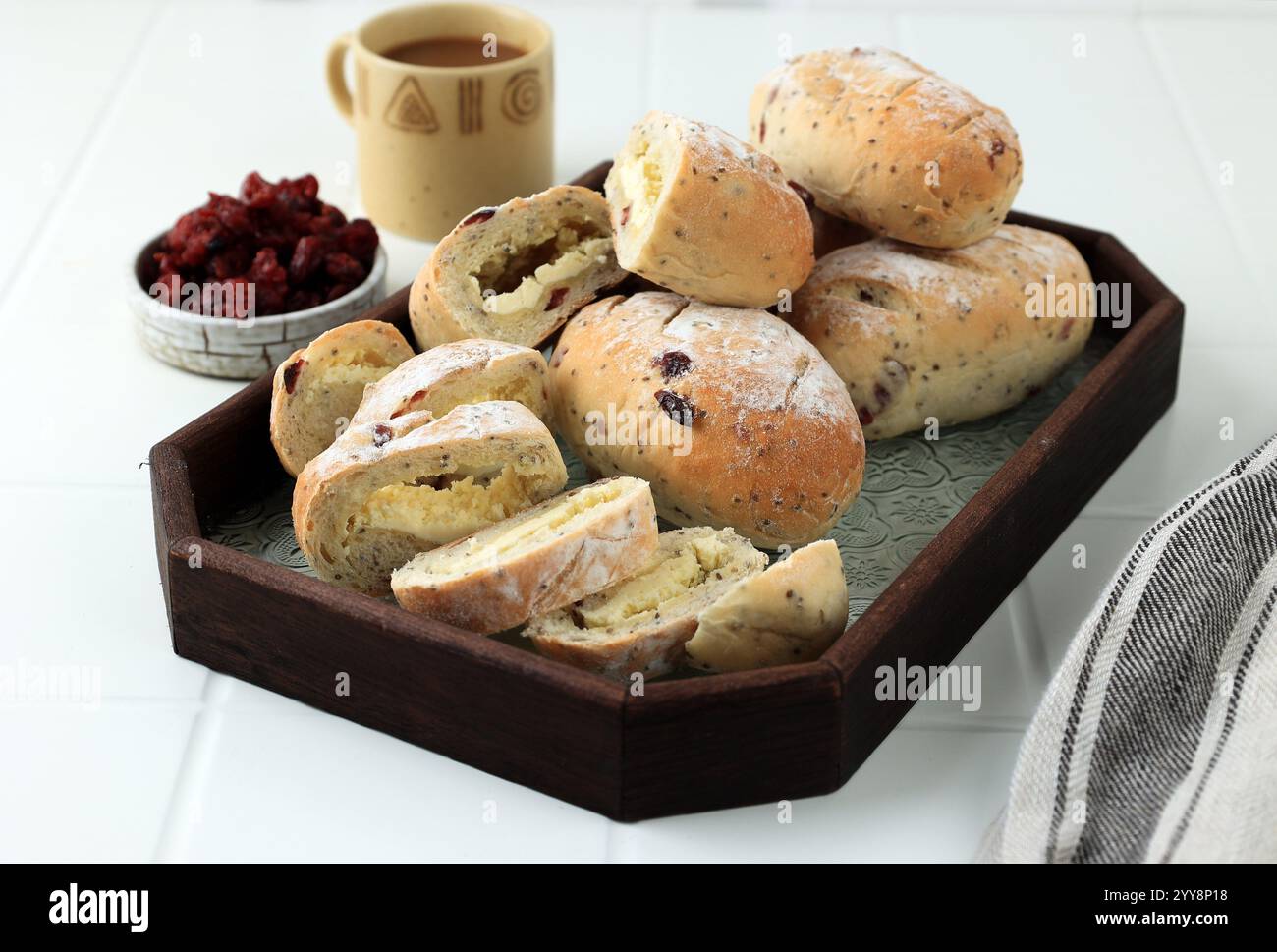 Roti Macan, Cranberry Cheese Sourdough Bread Served with Coffee on ...