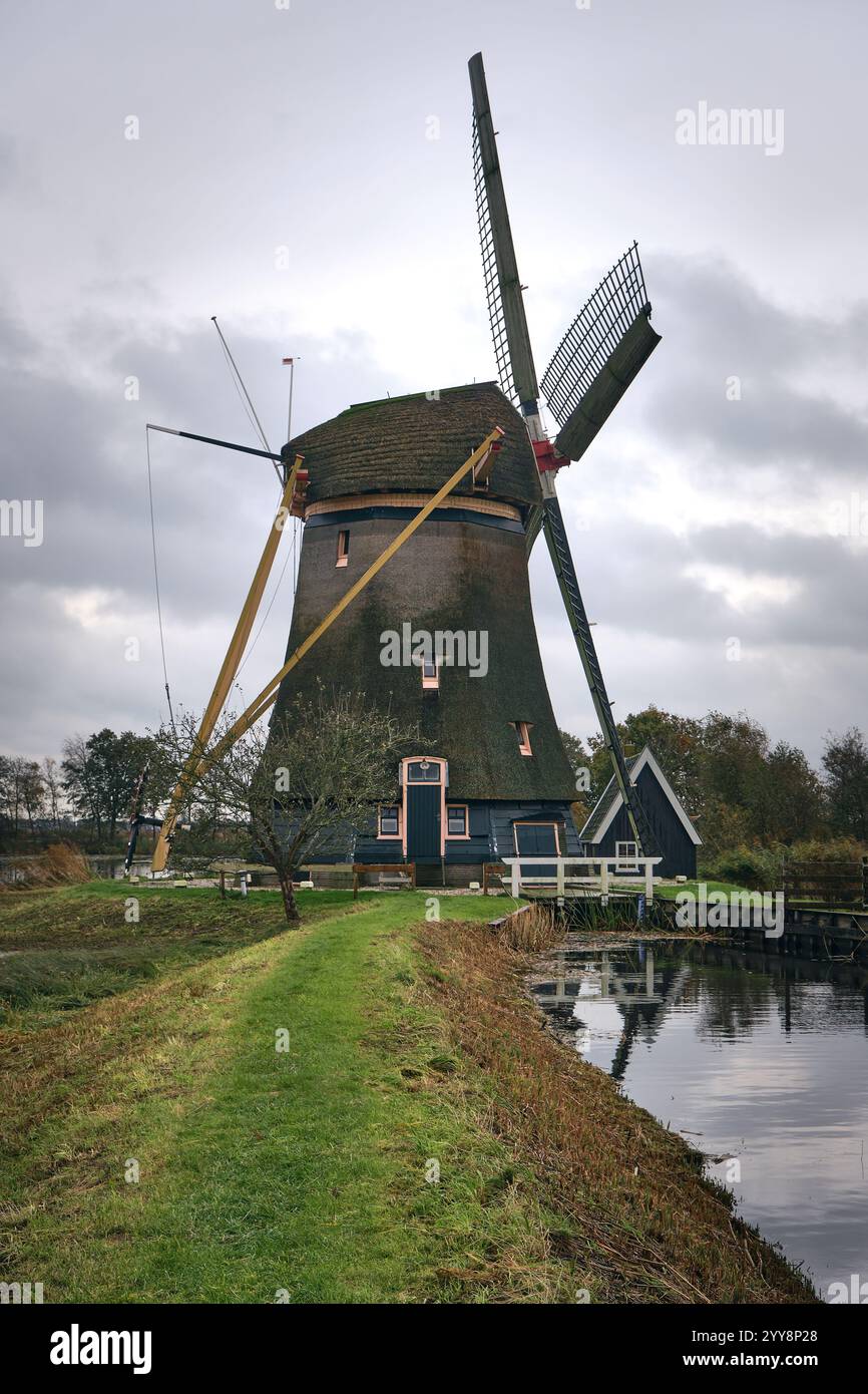 The Loenderveense polder mill, a historic drainage windmill, with its ...