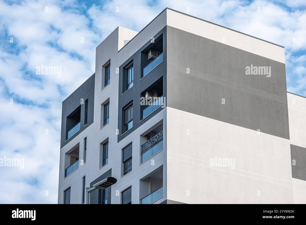 Modern residential flat apartment building exterior. Fragment of New ...
