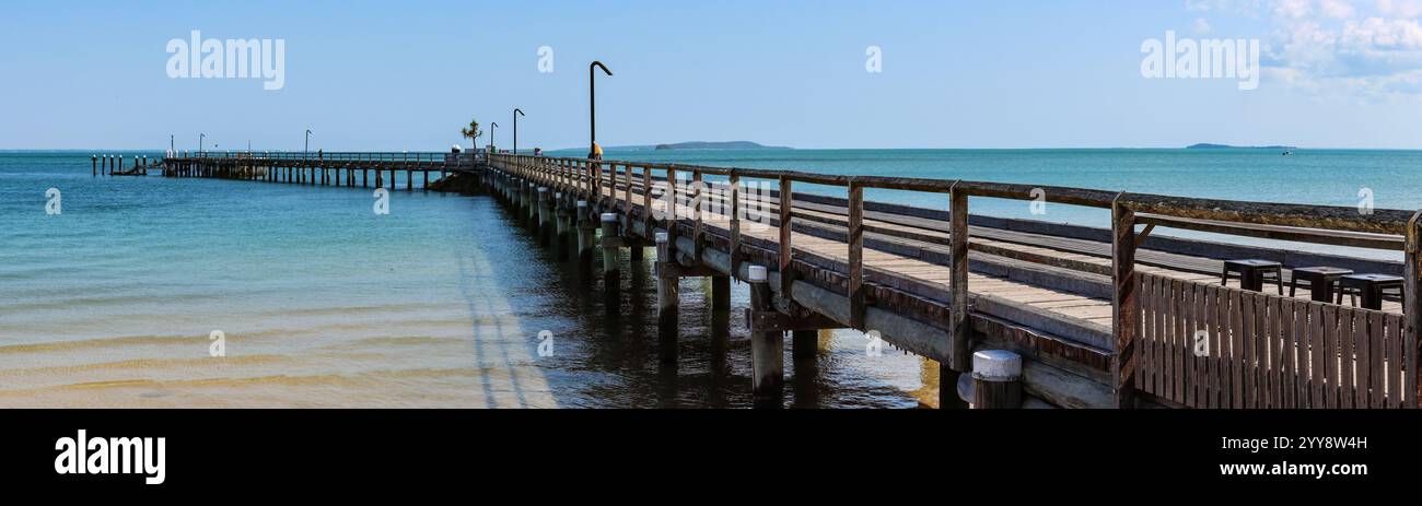 Fraser Island jetty pier, wide panorama banner, K'gari, Queensland ...