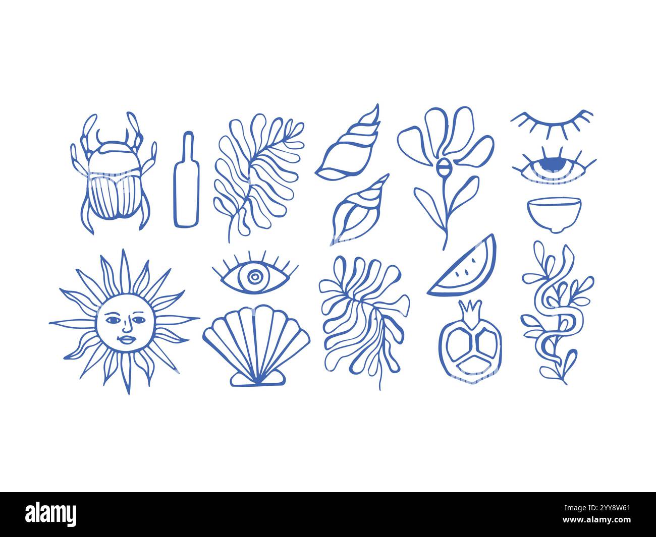Mediterranean modern hand drawn sketch style illustrations Stock Vector ...