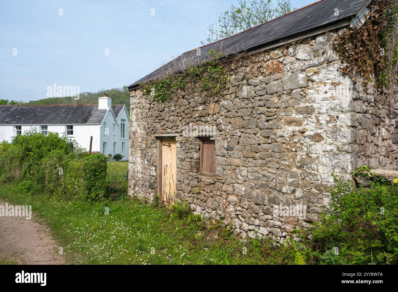Buildings at Pwlldu, Bishopston Valley, Gower, Wales, UK Stock Photo ...