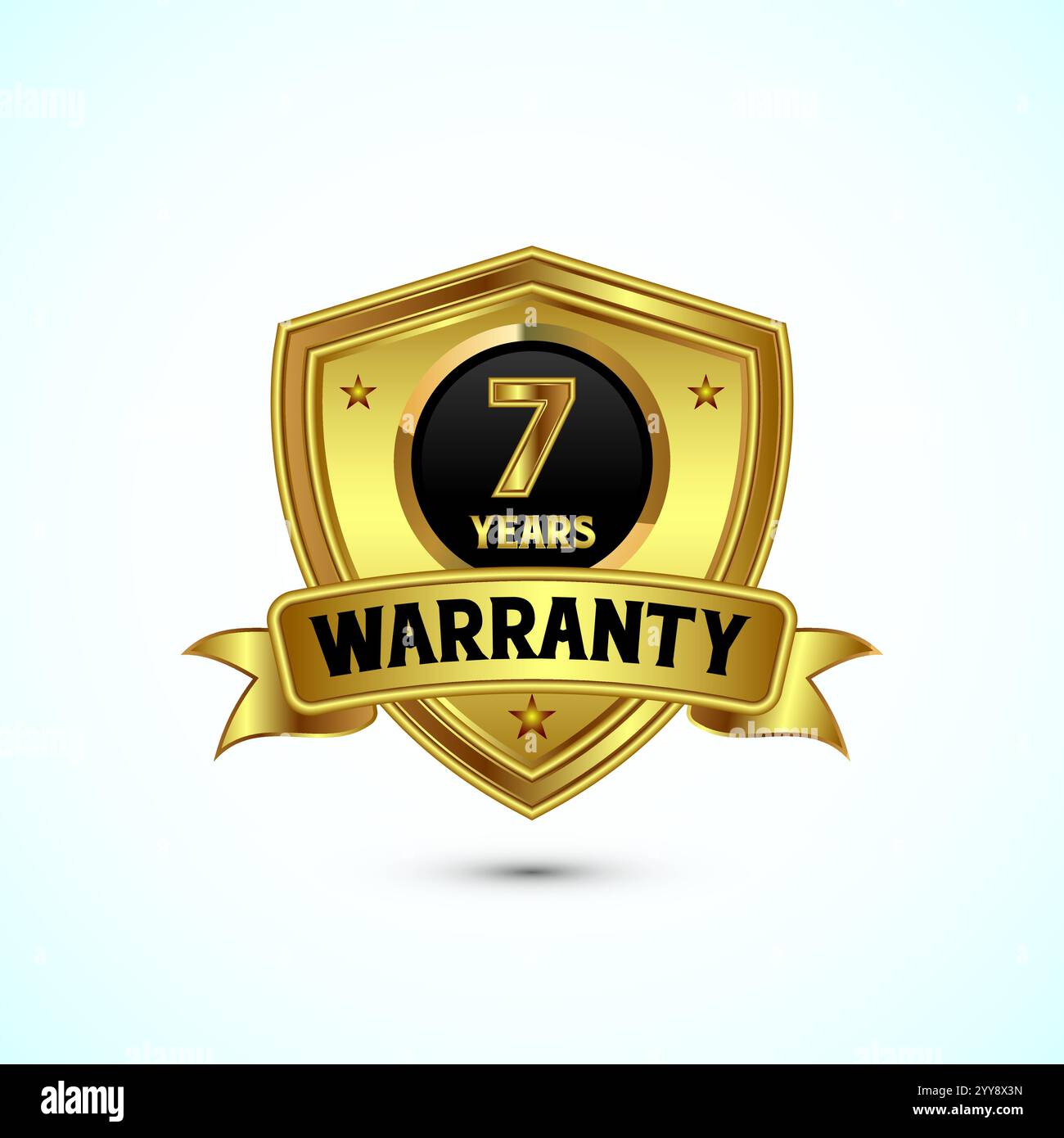 7 years warranty gold color shield badge with ribbon Stock Vector Image ...