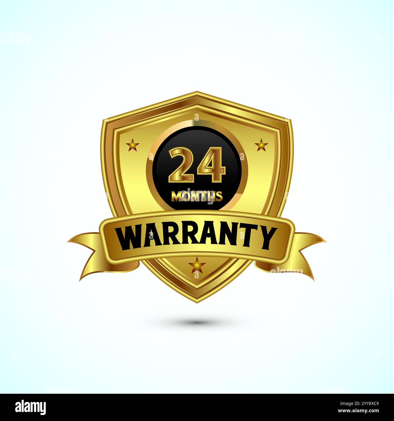 24 months warranty gold color shield badge with ribbon Stock Vector ...