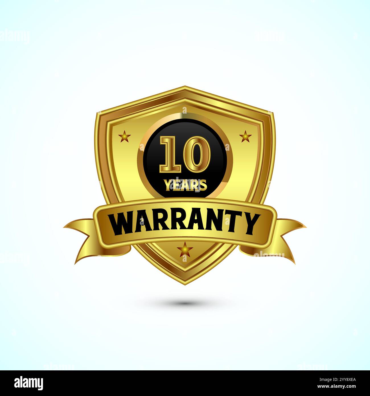 10 years warranty gold color shield badge with ribbon Stock Vector ...