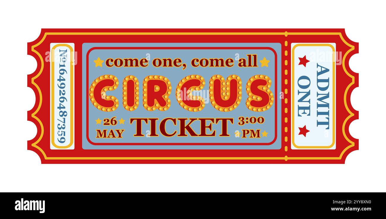 Vintage Circus Ticket Illustration. A festive circus or fair ticket template with decorative ...