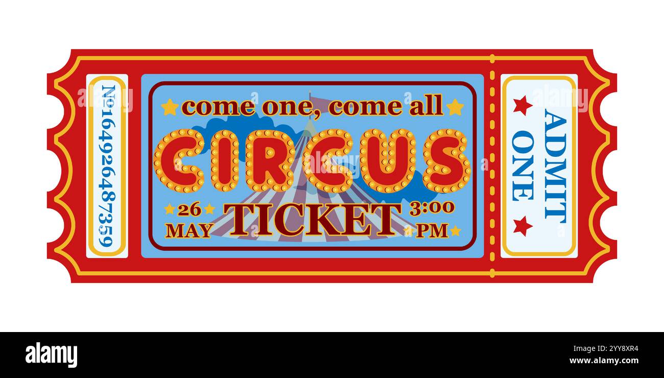Circus Ticket Graphic Design. Colorful vintage circus ticket design ...