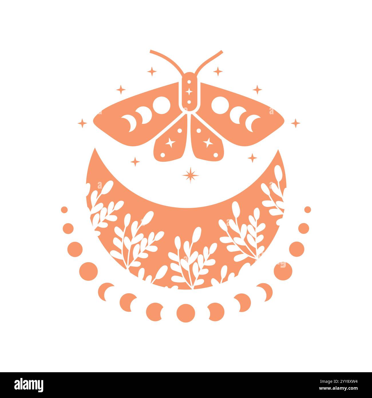 bohemian moon with butterfly and moon phase Stock Vector Image & Art ...