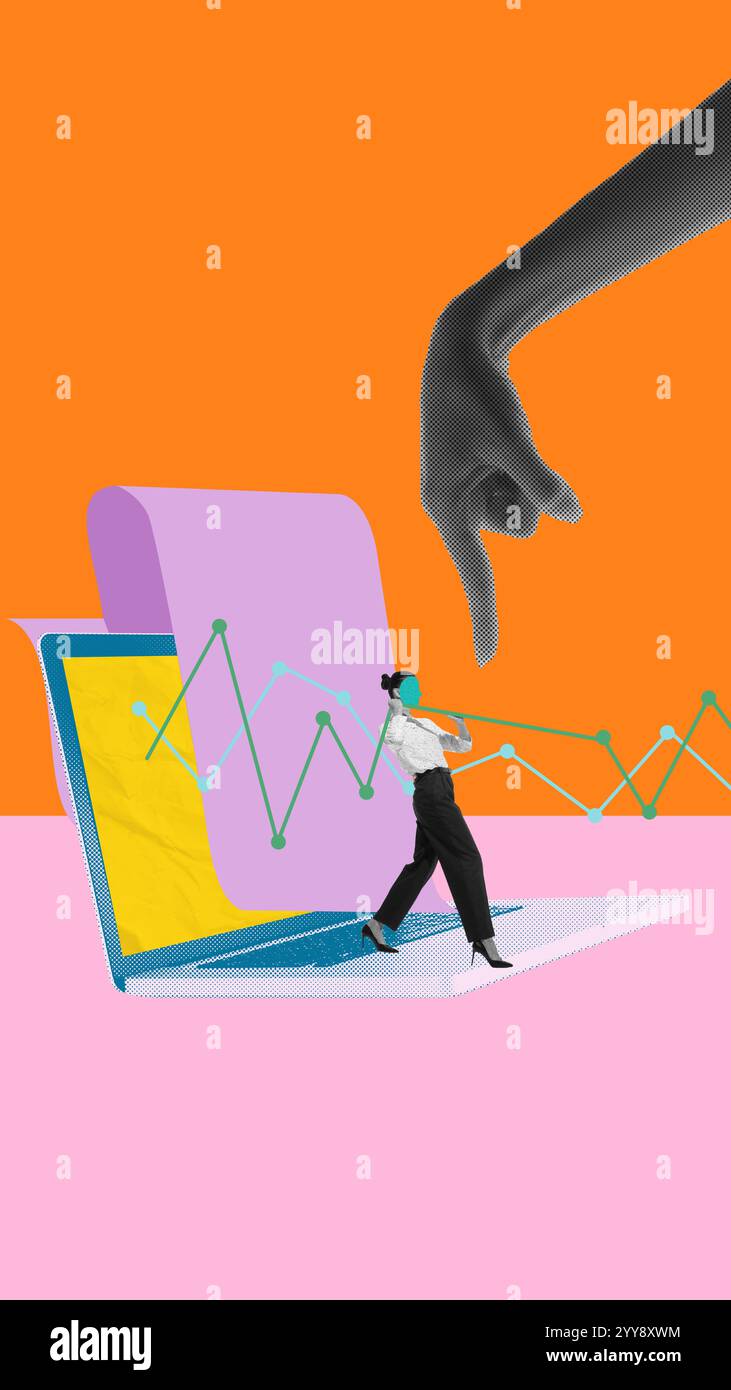 Woman pulling graph line from laptop screen, representing data-driven ...