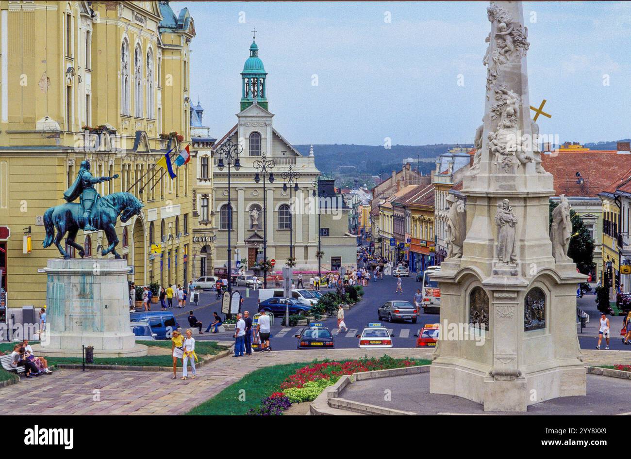 Hungary, Pécs - Jan Hunyadi statue and the St. Sebastian's Martyr's ...