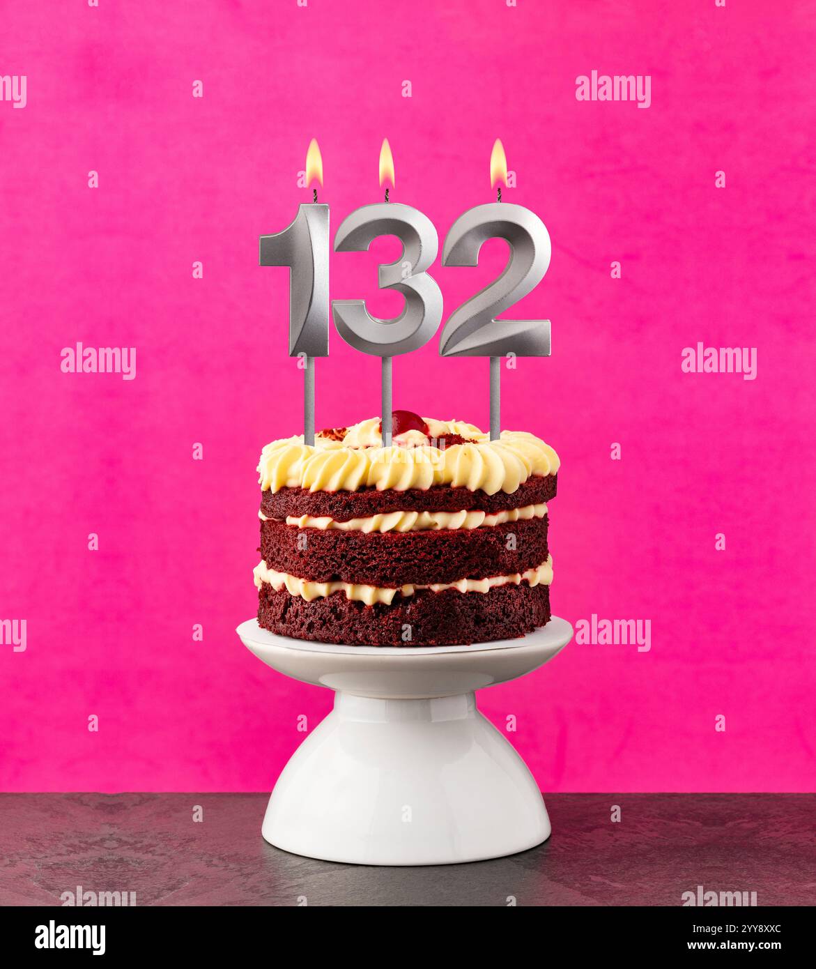 Red velvet cake - Birthday number 132 on a pink background Stock Photo ...