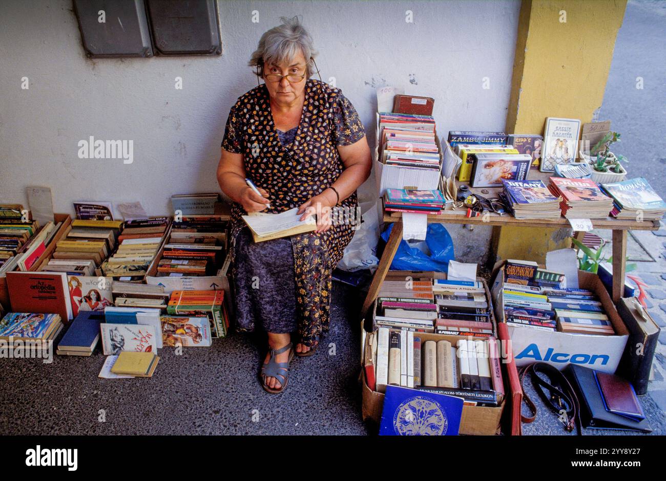 Hungary, Budapest, selling second hand books on a street corner in the ...