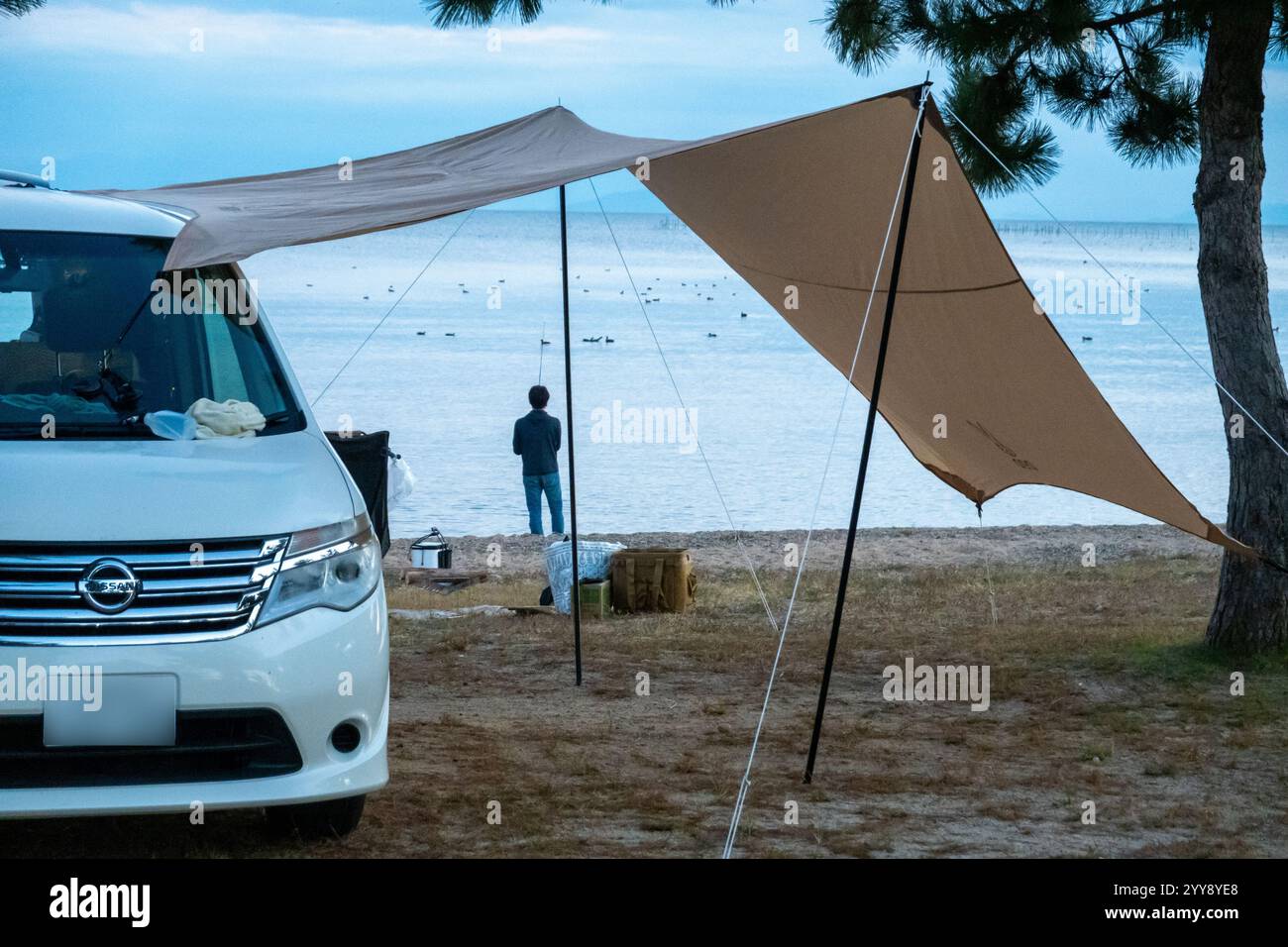 Camping lakeside shore shoreline tent tenting campfire camp fire camps ...