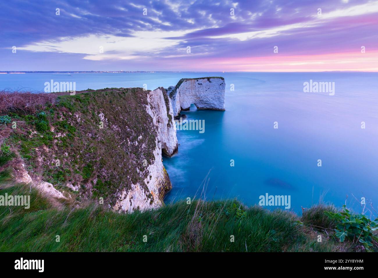 View of the Old Harry Rocks, chalky formations near Handfast Point, on ...