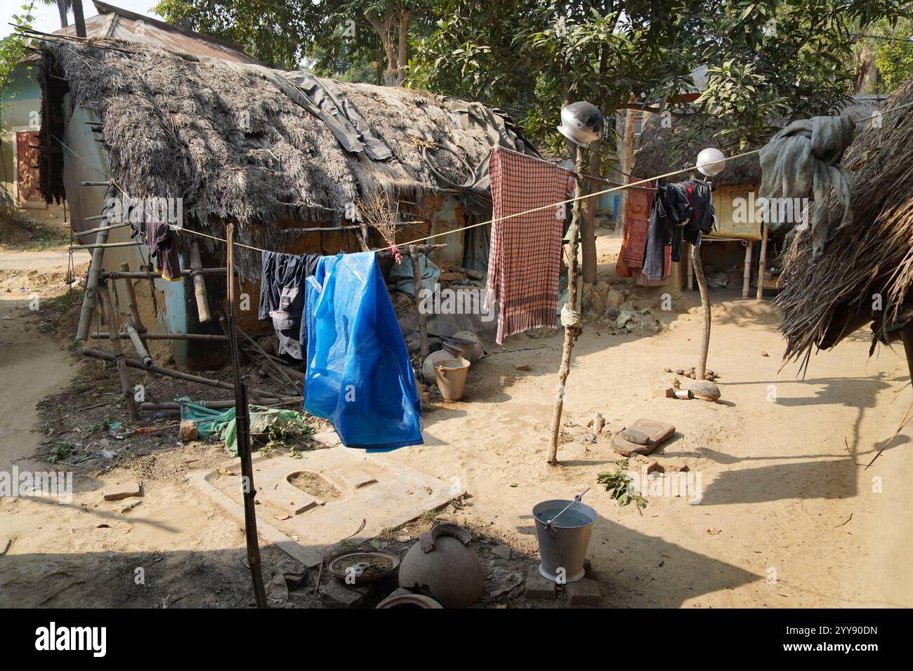 Thatched hut of a Santal village. Birbhum, West Bengal, India Stock ...