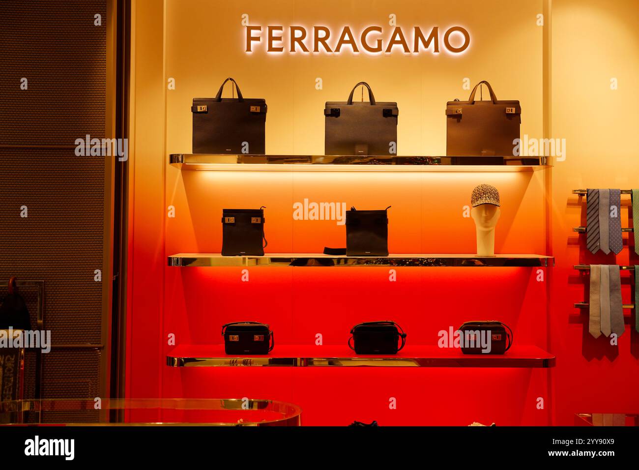 Stylish display of luxury accessories in a boutique showcasing ...