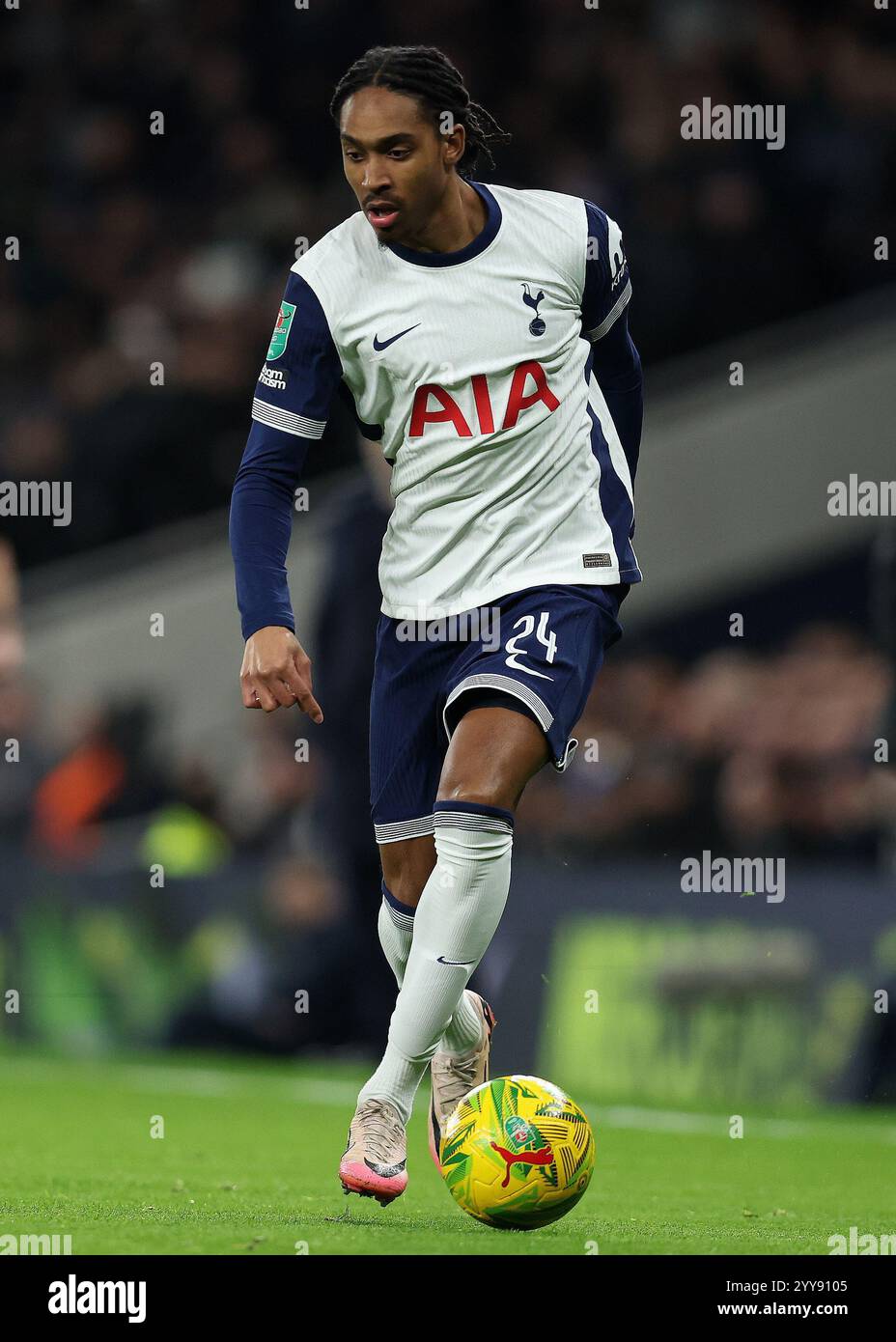 London, UK. 19th Dec, 2024. Djed Spence of Tottenham Hotspur during the ...