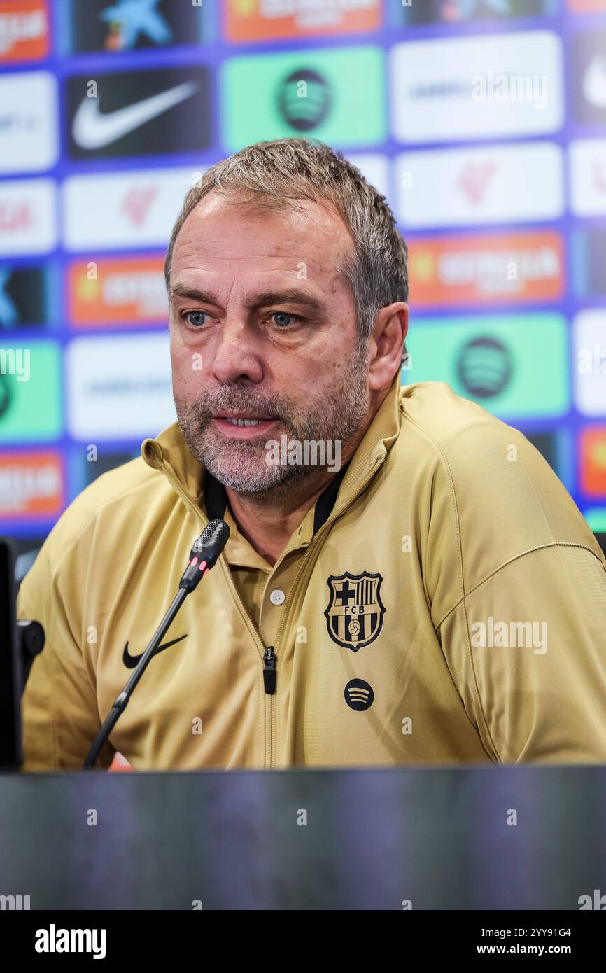 Hansi Flick, head coach of FC Barcelona attends his press conference ...