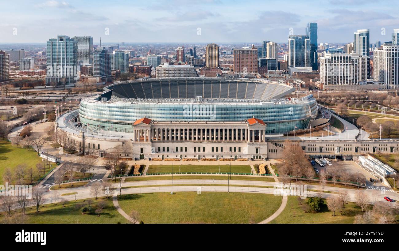 An aerial view of Soldier Field, home to the Chicago Bears, looking ...