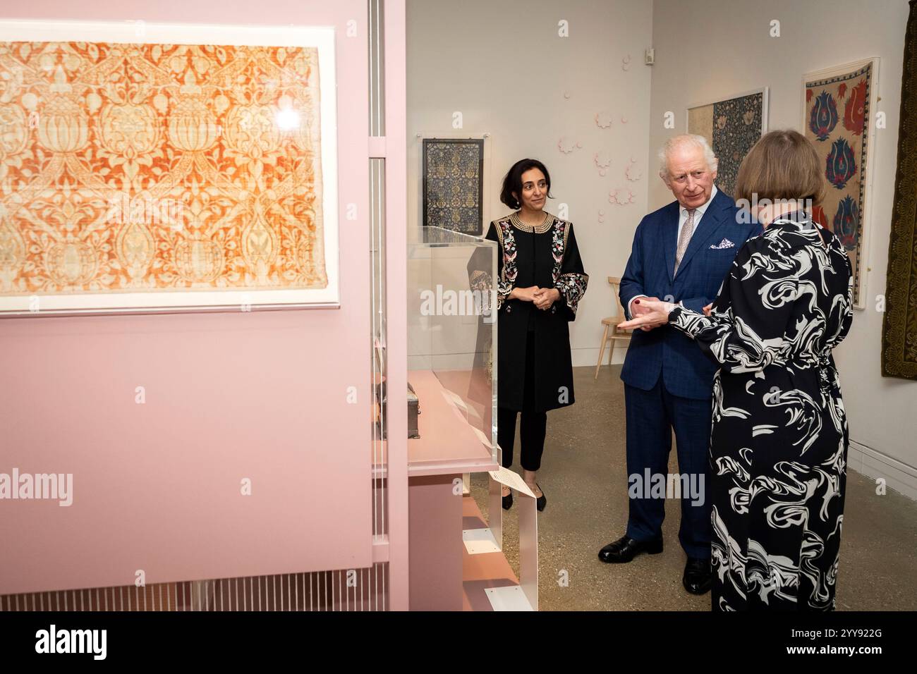 Britain's King Charles III, centre, visits the Islamic World exhibition ...