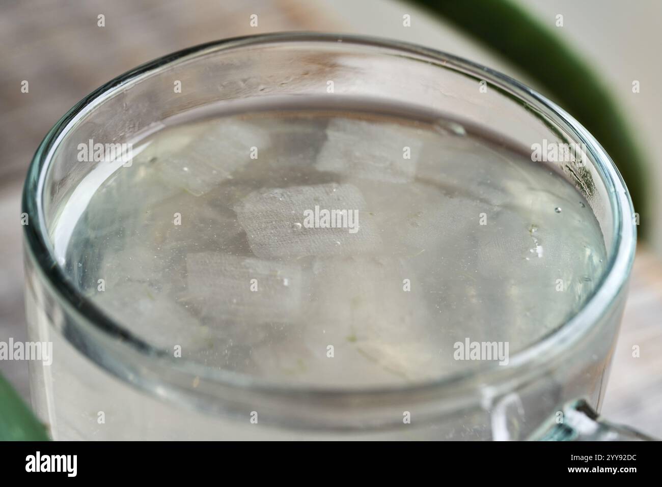 Aloe vera pulp and juice in a glass cup Stock Photo - Alamy