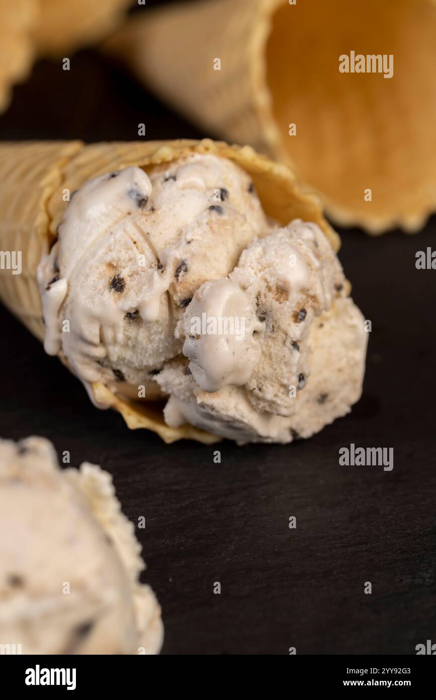 creamy ice cream with pieces of chocolate , delicious ice cream with ...