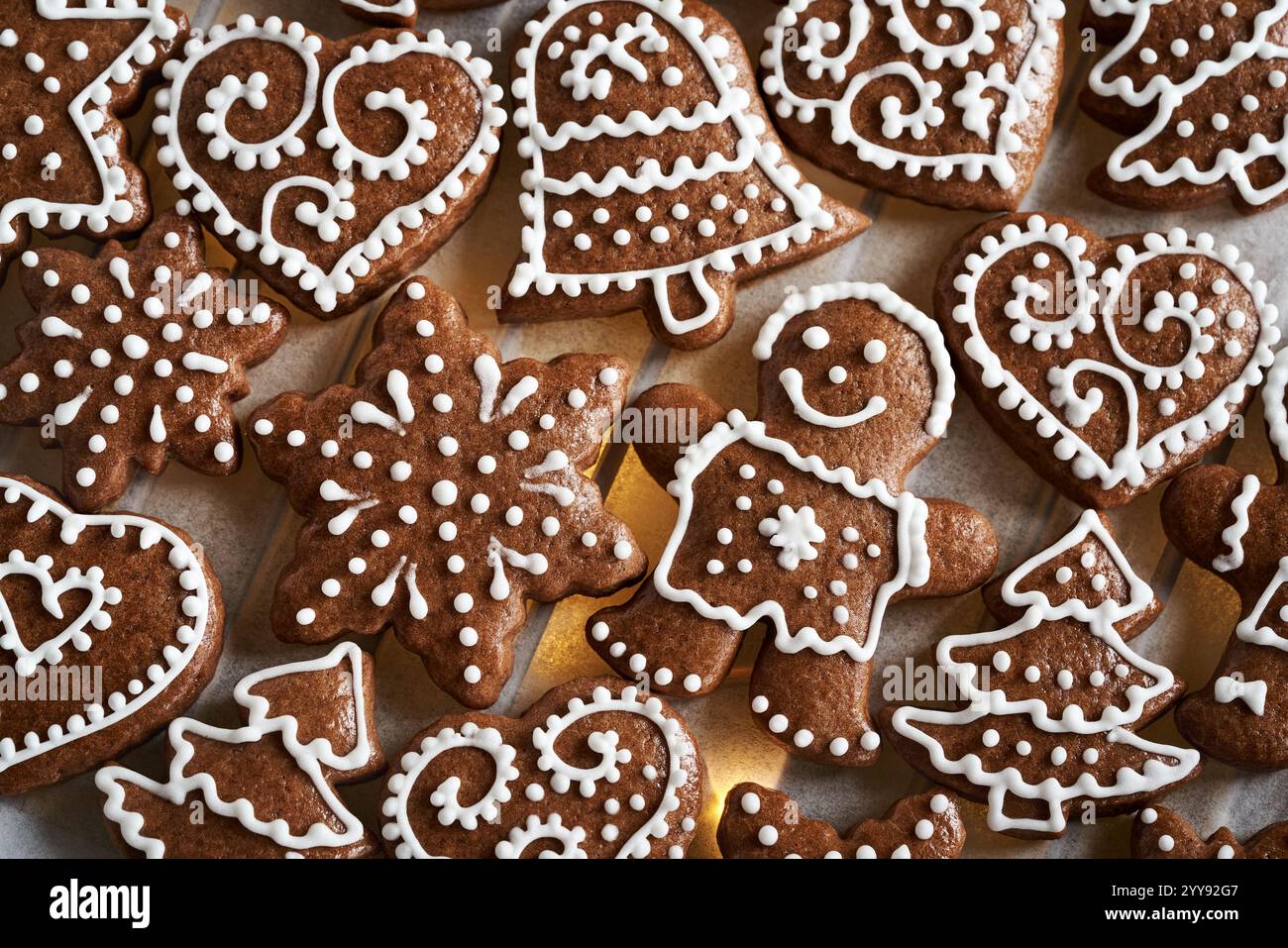 Homemade cute gingerbread Christmas cookie decorated with white icing ...