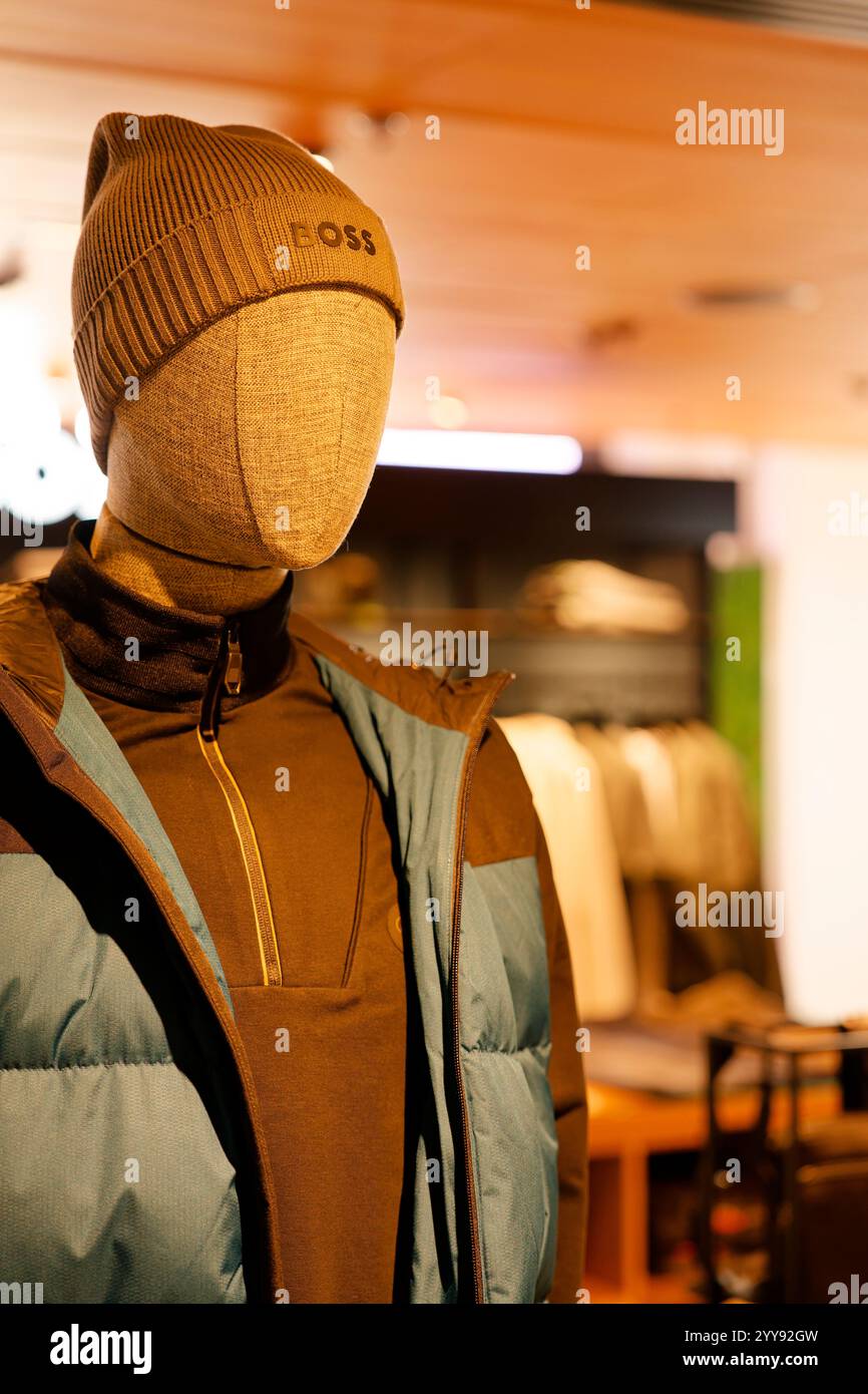 Stylish display of modern outerwear and accessories in a retail store ...