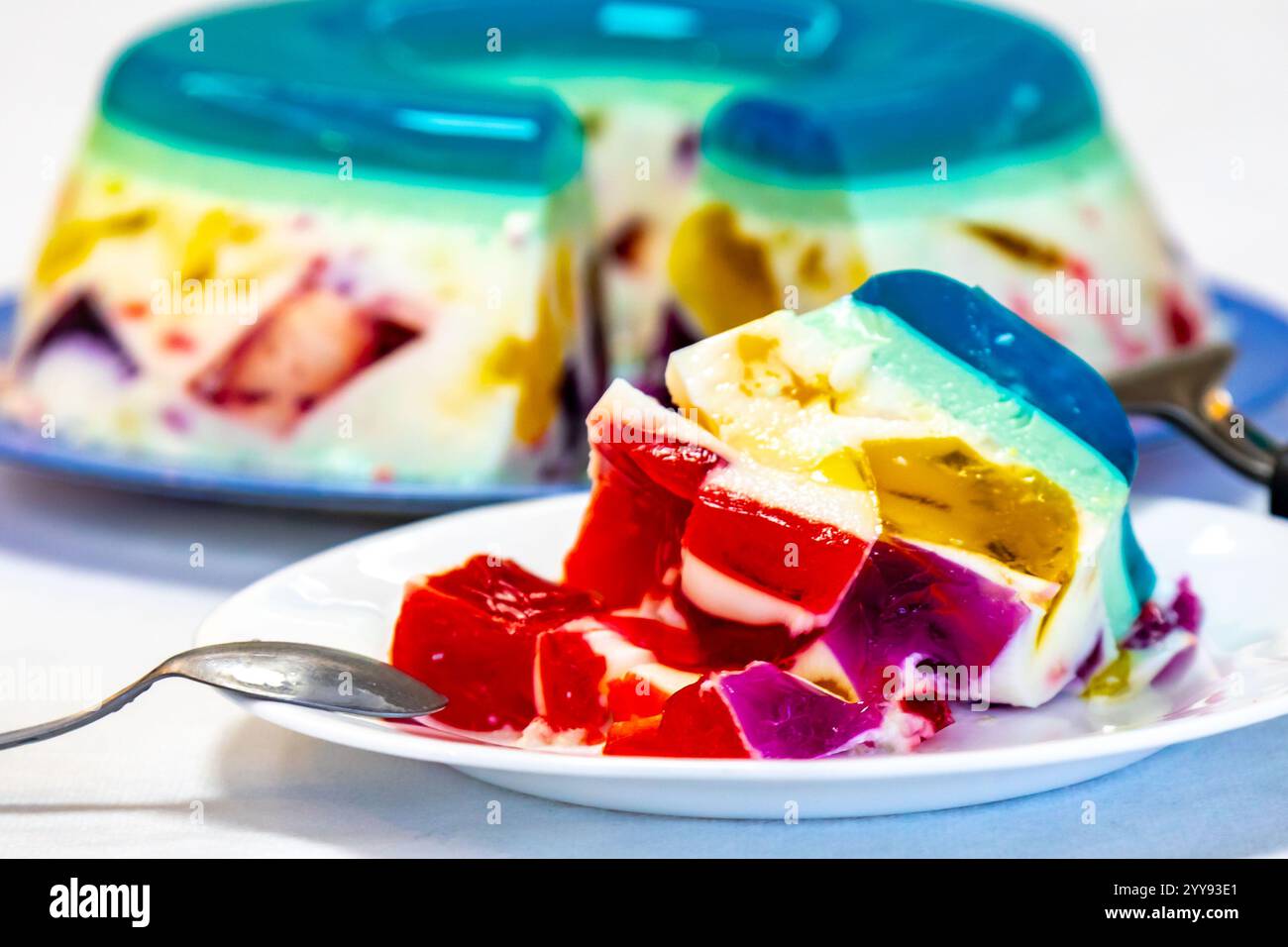 Special Christmas dessert, colored gelatin, marbled gelatin or rainbow ...