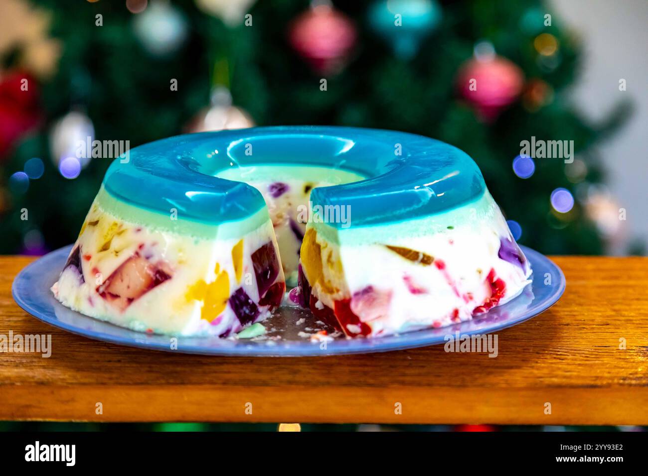 Special Christmas dessert, colored gelatin, marbled gelatin or rainbow ...