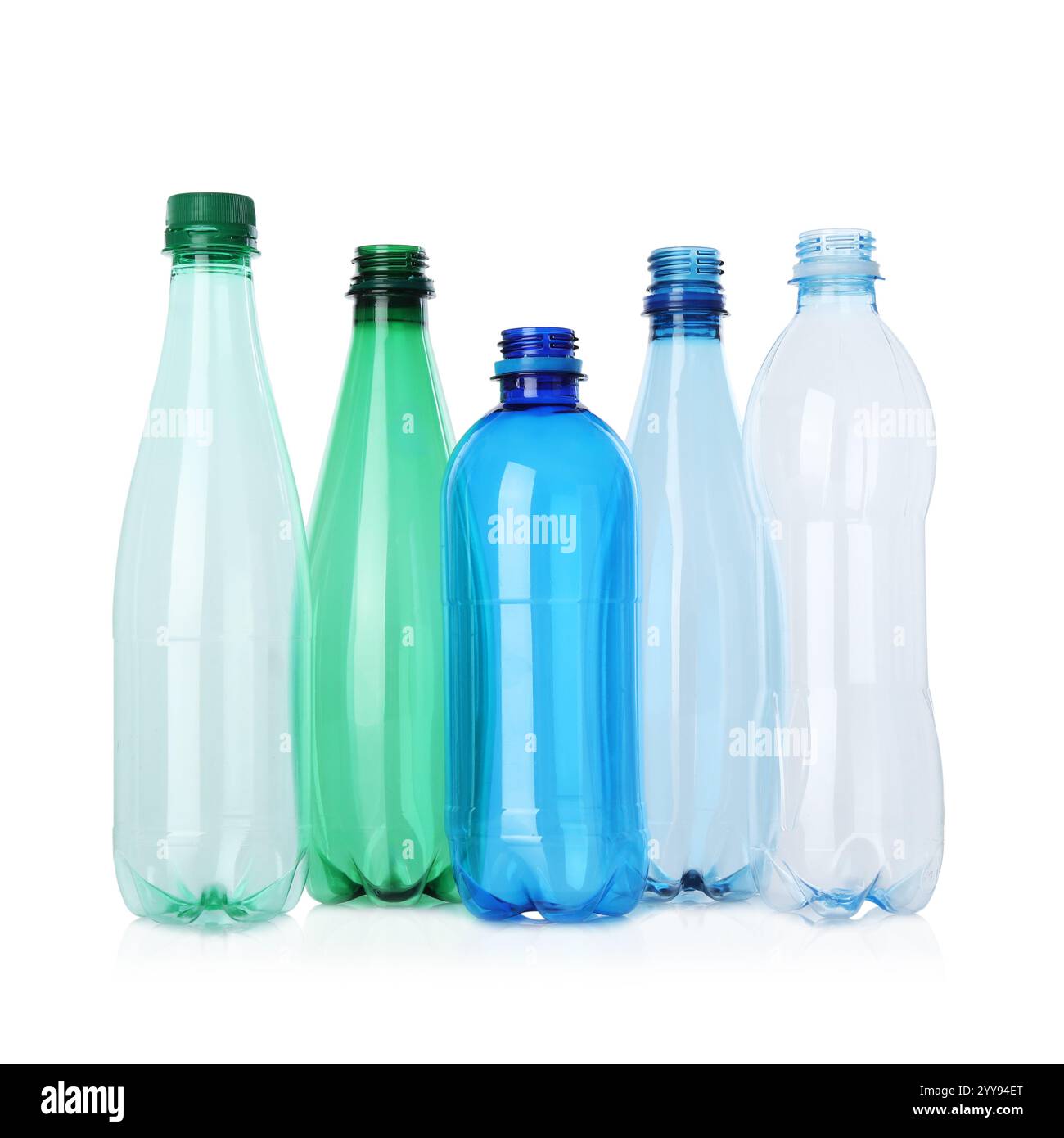 Many empty plastic bottles isolated on white Stock Photo - Alamy