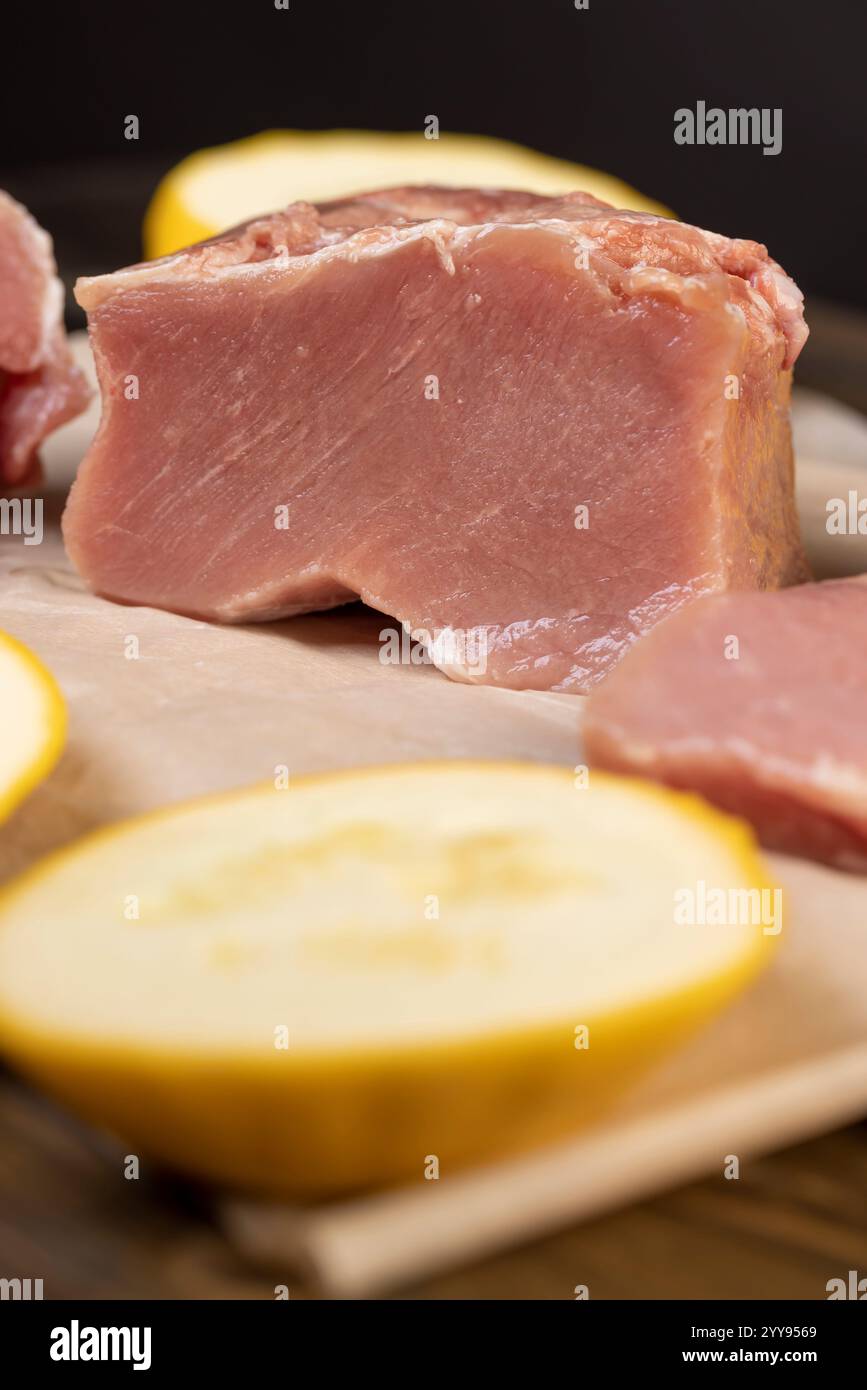 pork fillet on a cutting board close up , sliced high-quality pork meat ...