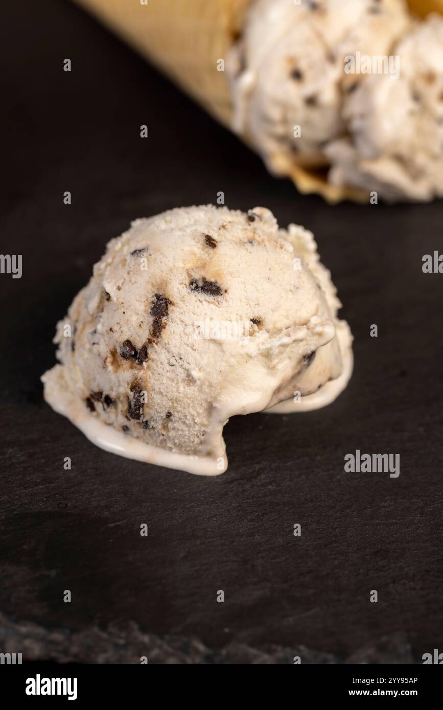 creamy ice cream with pieces of chocolate , ice cream with the addition ...