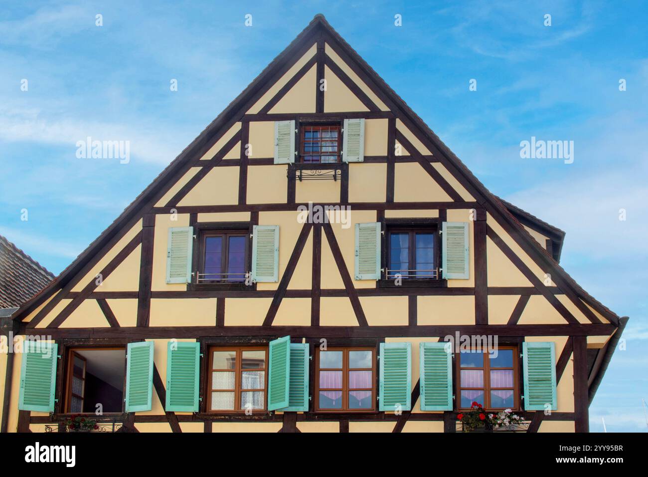 Half-timbered houses in the center of Kaysersberg's old town dating ...