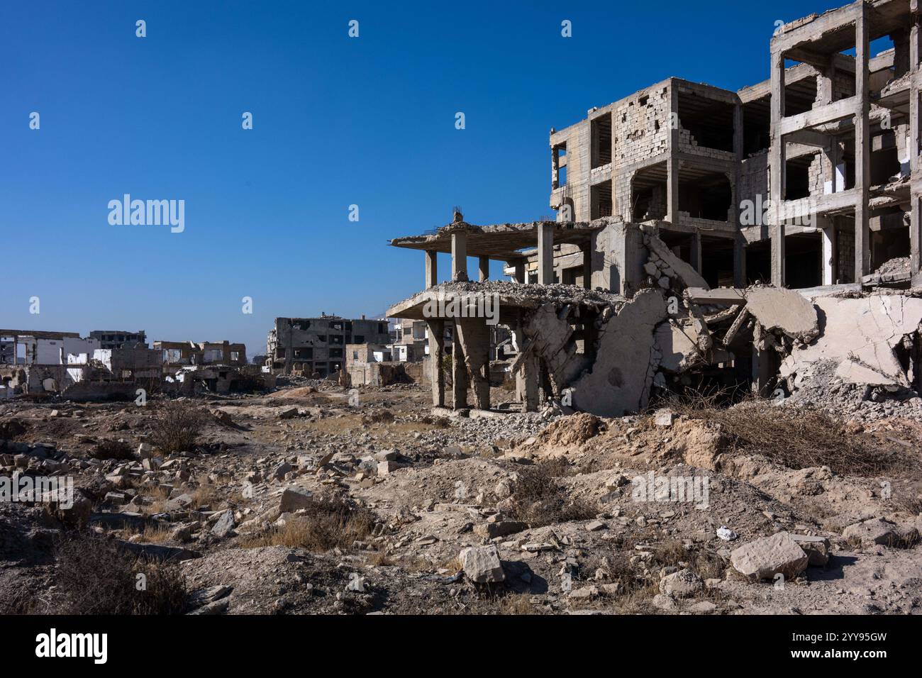 Damascus, Syria. 18th Dec, 2024. General views of Jobar suburb, totally ...