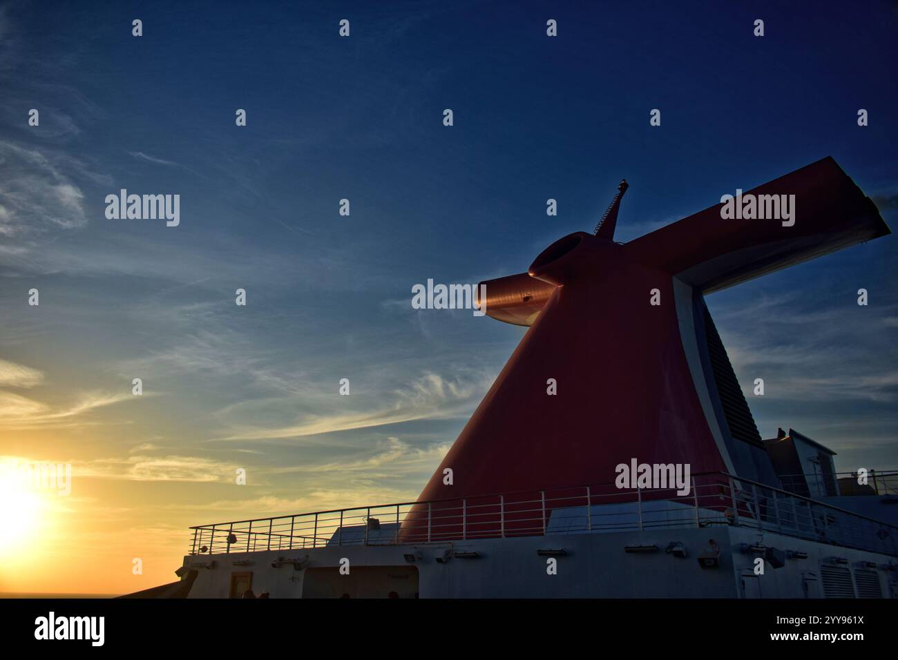 Exhaust mast or funnel of the Carnival Dream cruise ship, as the ...