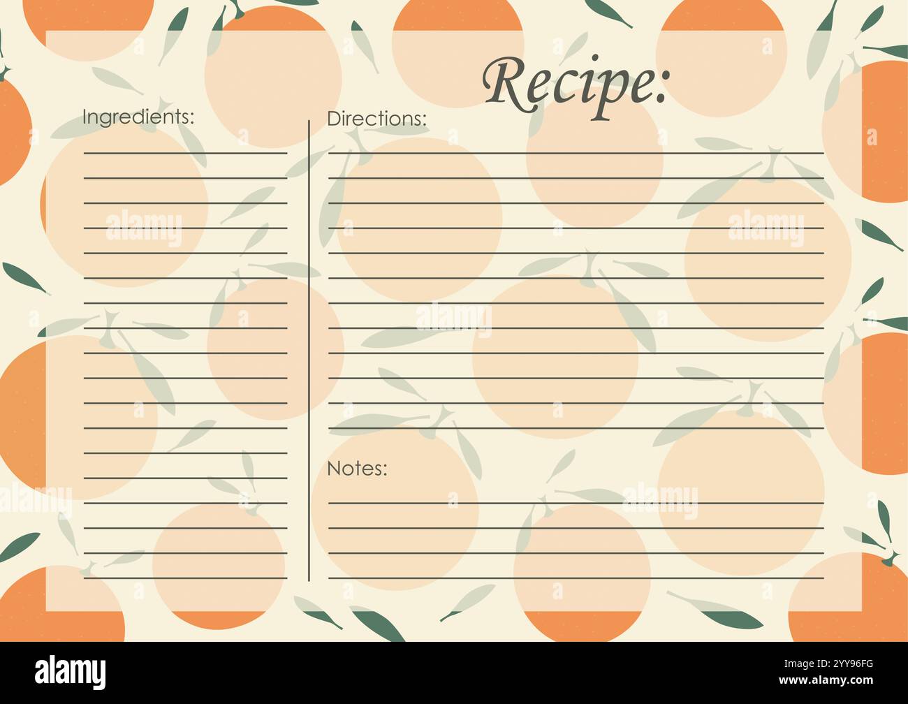 Recipe card template, juicy fruits blank. Cartoon recipe card template ...