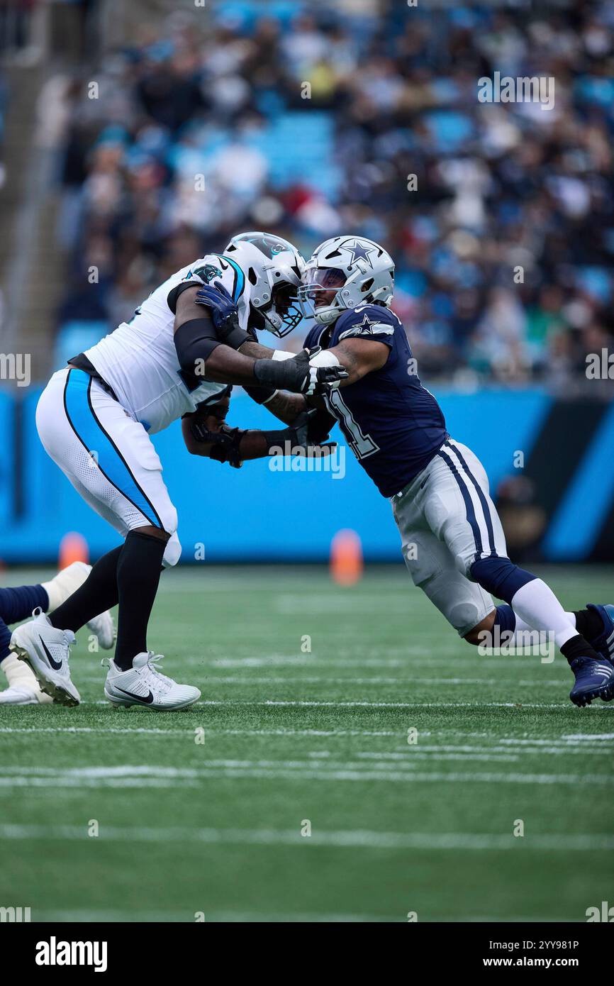 Dallas Cowboys linebacker Micah Parsons (11) is blocked by Carolina ...