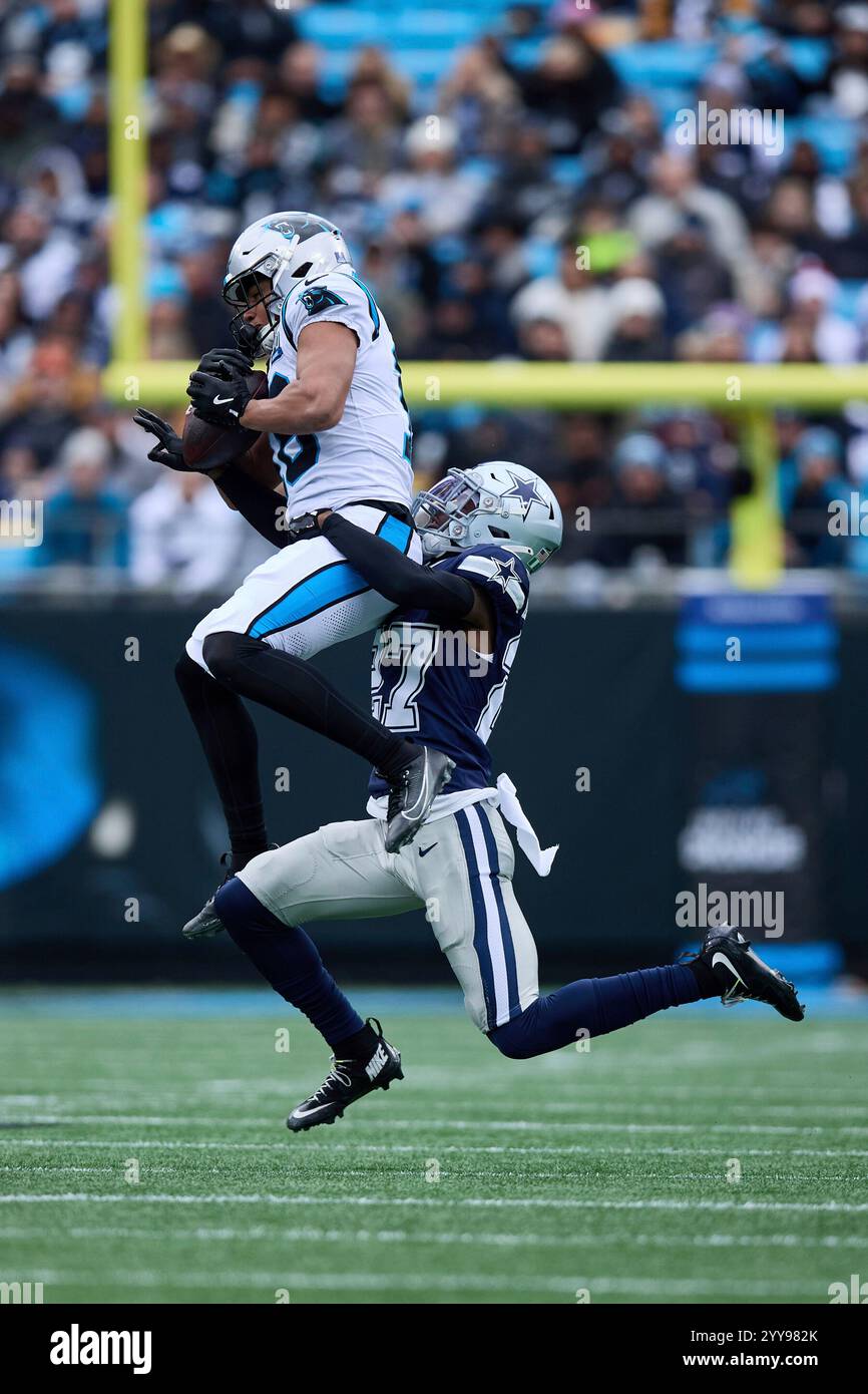 Carolina Panthers wide receiver Jalen Coker (18) makes a catch in front ...