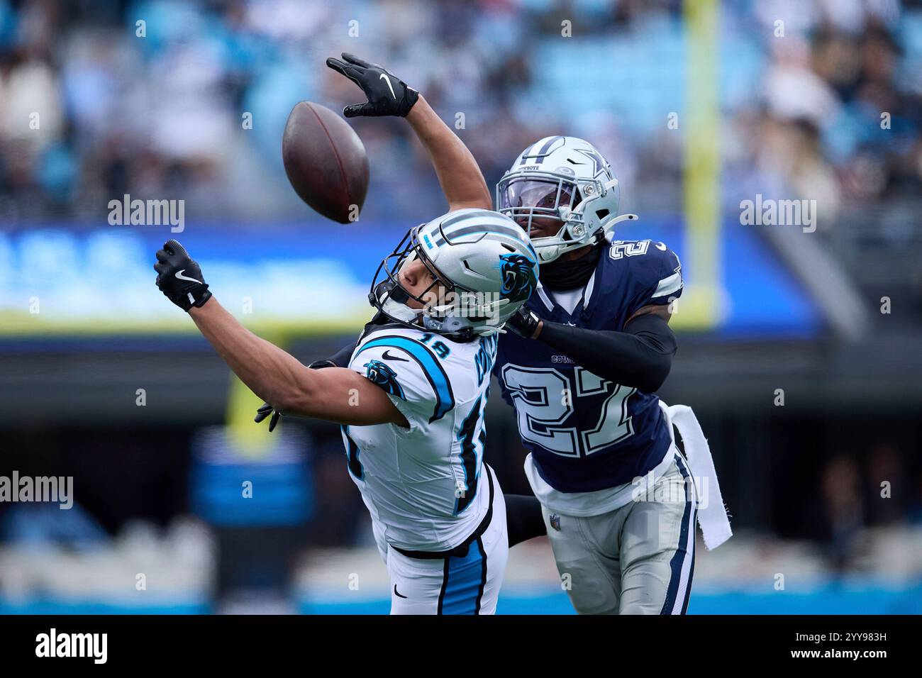 Carolina Panthers wide receiver Jalen Coker (18) tries to make a catch ...