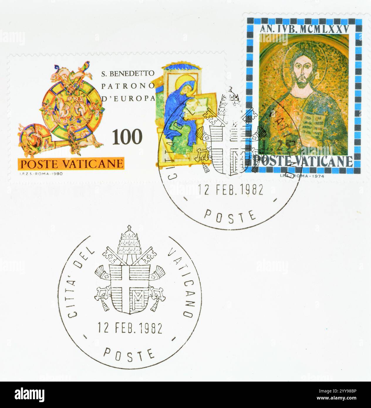Cancelled postage stamps printed by Vatican City, that show Nursia, St ...